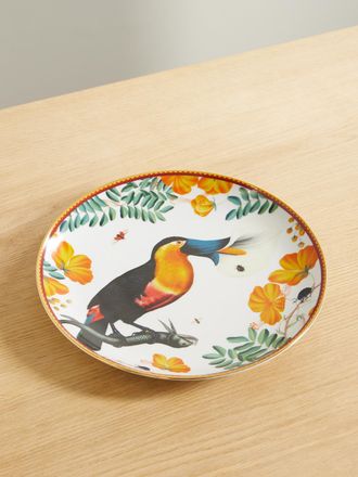 La DoubleJ Assiette En Porcelaine Peinte Et Plaquée Or X Beto Val - Vert