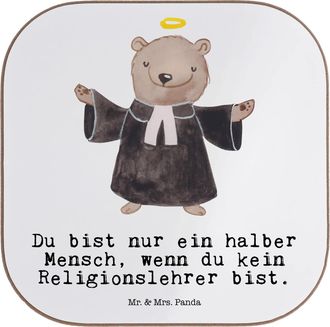 Mr. & Mrs. Panda Coaster Religionslehrer Herz - Geschenk, gläseruntersetzer, Tischschoner, Grundschule, Witzig, Spruch, Untersetzer Gläser, Tassen, Lustig, für