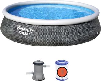 Bestway Schwimmbecken Fast Set 13 x 33/3.96m x 84cm Swimming Pool Set Rattanoptik