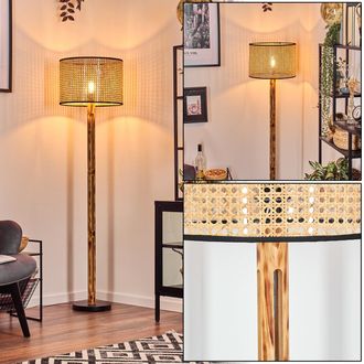HOFSTEIN Stehleuchte Ramila, Stehlampe im skandinavischen Design, Boho-Style mit Schirm aus Rattan/Wienergeflecht, Ø 40cm, E27, Höhe 158cm, mit Fußschalter - W