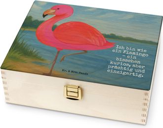 Mr. & Mrs. Panda Teebox Flamingo Classic Design - Geschenk, f&uuml;r Paare, Ich, Stolz, Tee Box, Teekiste, Holz, Freundin, Spruch, Rosa, Pr&auml;chtig, Teebeh&auml;lter