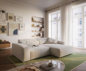 DELIFE Ecksofa Sirpio XL 270x170 cm Strukturstoff Soft Beige Recamiere variabel, Ecksofas