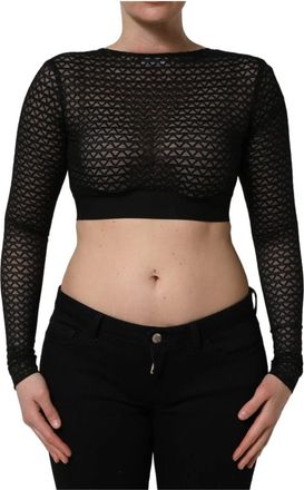 Dolce & Gabbana Femme, Tops, Noir, Taille: 38 FR Haut Court &agrave; Manches Longues en R&eacute;sille
