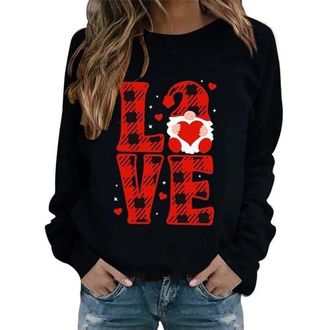 Generic Sweat-shirt de Saint-Valentin &agrave; manches longues pour femme, col rond, d&eacute;contract&eacute;, imprim&eacute; gnome, tenues pour cadeaux 2026, Noir, XL