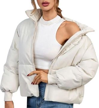 Generic Vestes dhiver matelass&eacute;es &agrave; manches longues et fermeture &eacute;clair int&eacute;grale pour femme avec poches, blanc, XL