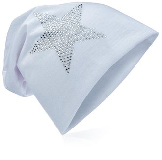 Miobo Jersey Slouch Beanie Long M&uuml;tze Stern mit Strass Stern Applikation,Weiss