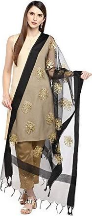 Dupatta Bazaar Dupatta Bazaar Femme Organza Dupatta avec broderie Or - Noir - taille unique