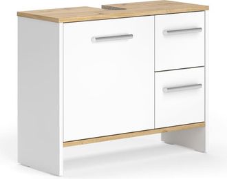 Vicco Waschbeckenunterschrank Karli, Weiß/Goldkraft Eiche, 70.2 x 57 cm mit 2 Schubladen und 1 Tür