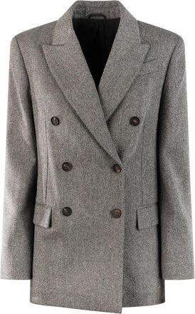 Brunello Cucinelli Veste en m&eacute;lange de laine brod&eacute;e - Femme - Vestes - Gris - Taille: 38 FR