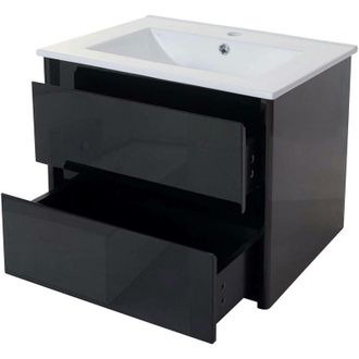 Hhg Neuwertig] Waschbecken + Unterschrank HHG 614, Waschbecken Waschtisch Badezimmer, hochglanz 50x60cm schwarz