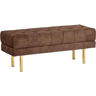 Beliani Banc en Velours Banquette de Lit Rembourr&eacute; Glam Pouf Pieds en M&eacute;tal Dor&eacute; Marron Roseville