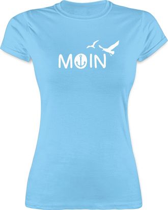 Shirtracer Shirt Damen - Spr&uuml;che Statement - Moin Moin Hamburg Maritime Nordsee Geschenk - M - Hellblau - Tshirt Funshirts mit Aufschrift Boot f&uuml;r Frauen Stateme