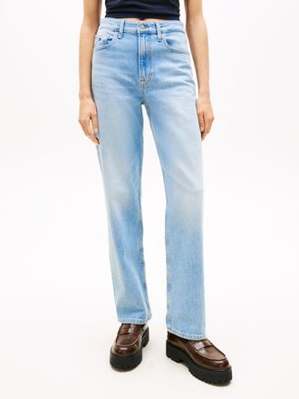 Tommy Jeans Straight-Jeans TOMMY JEANS LAYLA HR SLIM STR, Damen, Gr. 27, L&auml;nge 32, denim light, Denim/Jeans, Obermaterial: 99% Baumwolle, 1% Elasthan, unifarben, 