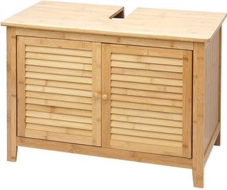 Hhg Meuble sous &eacute;vier 557, meuble sous vasque, armoire, salle de bain, bambou, 60x80x40cm