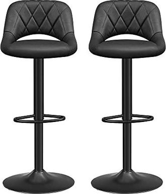 Songmics Barhocker, 2er Set Barstühle, Küchenstühle mit stabilem Metallgestell, Stühle mit Kunstlederbezug, Fußstütze, Sitzhöhe verstellbar, einfache Montage, 
