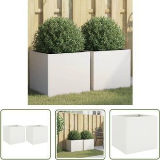 vidaXL The Living Store - Jardini&egrave;res 2 pcs blanc 42x40x39 cm acier - Jardiniere Blanche - Pot De Fleurs Ext&eacute;rieur - Bac &agrave; Fleurs Acier - D&eacute;co Jardin - Pots