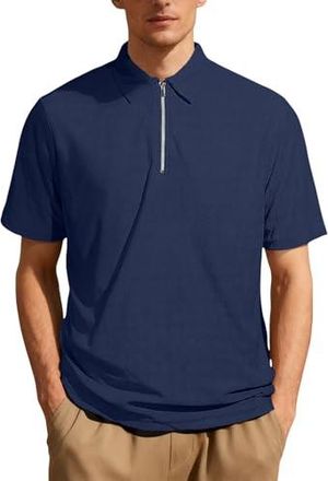 Generic Polo en velours c&ocirc;tel&eacute; pour homme avec demi-fermeture &eacute;clair - Manches courtes - Col &agrave; revers d&eacute;contract&eacute; - Confortable - Doux &agrave; porter - &Eacute;vacuation d