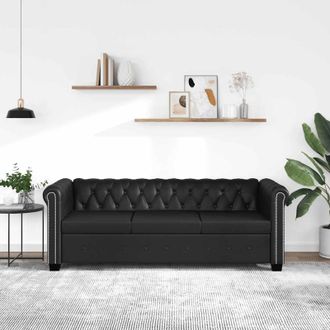 tidyard Chesterfield Sofa 3-Sitzer Sofa Polstersofa Loungesofa Kunstleder Schwarz