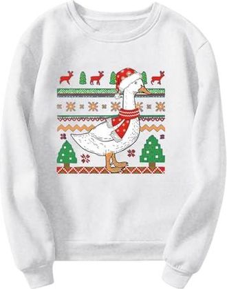 Generic Sweat-shirt de No&euml;l &agrave; manches longues et col rond d&eacute;contract&eacute; pour femme - Imprim&eacute; mignon - Automne et hiver, blanc, XXL