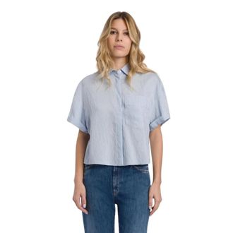 Dondup Femme, Blouses et Chemises, Bleu, Taille: 34 FR Boxy Viscose Striped Shirt
