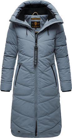 Marikoo Damen langer Wintermantel warmer Steppmantel mit verstellbarer Kapuze Benikoo Stormy Blue Gr. XXL