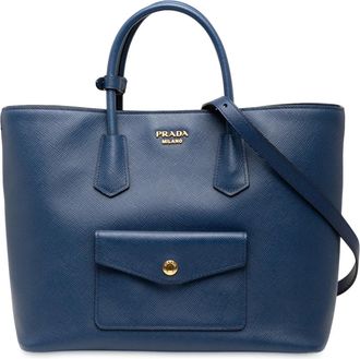 Prada Hobo Bags - Saffiano Cuir Front Pocket Convertible Tote - Gr. unisize - in Blau - f&uuml;r Damen