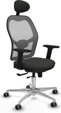 Piqueras y Crespo Schwarzer Schreibtischstuhl mit 2D-Armen, h&ouml;henverstellbarer Lendenwirbelst&uuml;tze und festem Kopfteil, ausgestattet mit Syncro/Traslack und injiziertem 