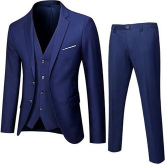 Generic Costume de mariage 3 pièces pour homme - Coupe ajustée - Costume formel 3 pièces - Veste de fête de mariage - Gilet et pantalon - Couleur unie - Costu