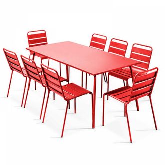 Oviala Oviala - Ensemble table de jardin et 8 chaises en m&eacute;tal rouge - Palavas