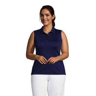 Lands End &Auml;rmelloses Supima-Poloshirt, Damen, Gr&ouml;&szlig;e:52-54 plus, Blau, Baumwolle, by Lands End
