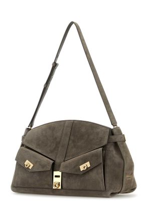 Ferragamo Womens Grey Suede Shoulder Bag Concrete Borse A Mano