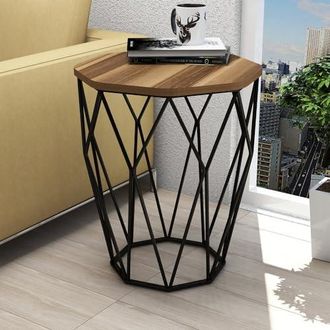 Hanah Home Modern Side Table with Metal Legs, Walnut & Black, 46 x 57 x 46 cm | 100% Melamine Coated Particle Board, 18 mm Thick | Stylish Industrial Design for 
