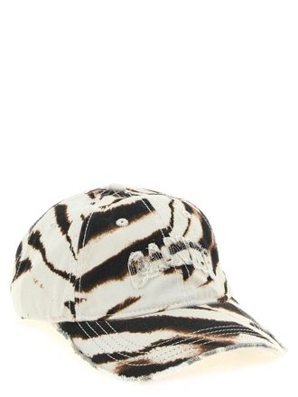 Ganni Animal Print Cotton Baseball Cap - Cream