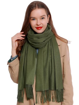 DonDon Schal Damen Winter Wollschal Winterschal warm weich 185 x 65 cm dunkelgr&uuml;n