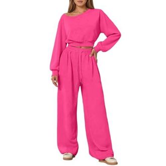 Generico Ensemble de sport dext&eacute;rieur pour femme avec poches, sweat &agrave; capuche &agrave; manches longues et pantalon de surv&ecirc;tement, A Rouge, XXL