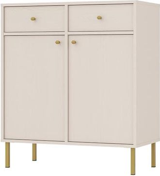 Selsey Kommode Sandbeige mit Schubladen - Oktio M&ouml;belkollektion - 2 T&uuml;ren, 2 Schubladen - Goldene Metallf&uuml;&szlig;e - Laminierte Spanplatte - H&ouml;he 95 cm - Robuste B