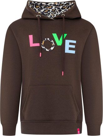 Zwillingsherz Hoodie LOVE Kapuzeninnenseite mit Leomuster, gro&szlig;er Print, K&auml;ngurutasche