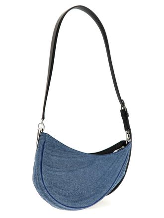 MUGLER Denim and Leather Crescent Shoulder Bag - Blue