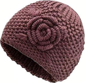 Generic CQ1234106 Bonnets en tricot vintage &agrave; fleurs classiques de couleur unie &eacute;lastique Chapeaux en tricot respirant Bonnet chaud pour femme, Taille unique,