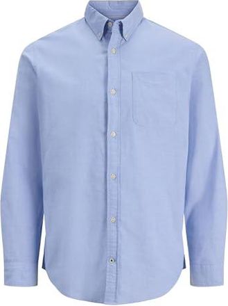 Jack & Jones Jack & Jones Chemise d&eacute;contract&eacute;e &agrave; Manches Longues pour Homme - Coupe ajust&eacute;e - 100% Coton - Bleu Marine - Taille M, Bleu Ciel, L