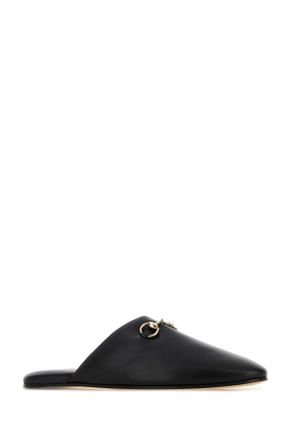 Gucci Womens Black Nappa Leather Slippers Nero Flat Shoes