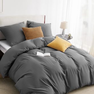 Bedsure Bettw&auml;sche 200x200 3teilig Anthrazit - 1 Bettbezug 200x200 cm + 2 Kissenbez&uuml;ge 80X80 cm, &Ouml;KO-TEX Bettw&auml;sche-Sets Grau Polyester Mikrofaser mit Rei&szlig;ver