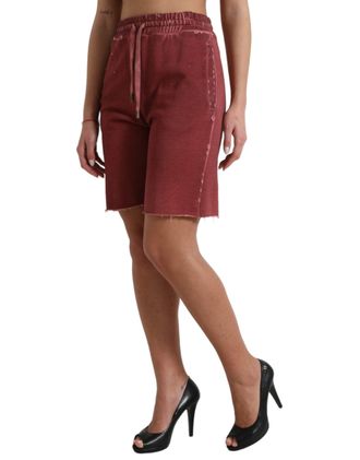 Dolce & Gabbana Womens Maroon Cotton High Waist Sweatshorts Shorts