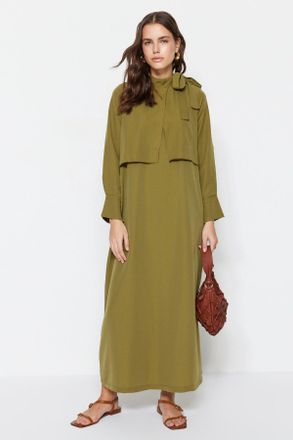 Trendyol Modest Damen Khaki Einfarbig Maxi Lang Casual A-Linie Modest Kleider