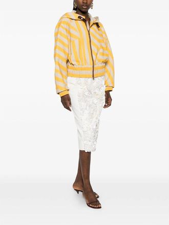 Fendi Striped Cotton-Linen Hooded Bomber Jacket - Yellow