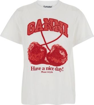 Ganni Femme, Tops, Blanc, Taille: 38 FR T-shirt &agrave; col rond