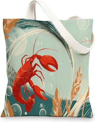 Generic Sacs fourre-tout en toile de homard, sacs de courses réutilisables, légers et lavables avec bandoulière pour lextérieur, les voyages, la plage, les pi