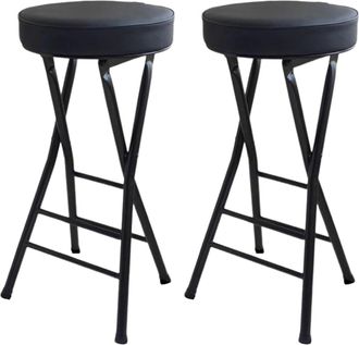 Generic 2 St&uuml;ck Klapphocker, Runder, Gepolsterter, Tragbarer Fr&uuml;hst&uuml;cksbarstuhl Ohne R&uuml;ckenlehne mit Fu&szlig;st&uuml;tze, K&uuml;chenbarhocker(Black)
