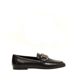 Tod's Femme, Chaussures, Noir, Taille: 37 1/2 EU Mocassin en cuir noir avec boucle en strass