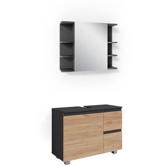 Vicco Ensemble de meubles de salle de bain J-Shape, Gris, 2 parties
